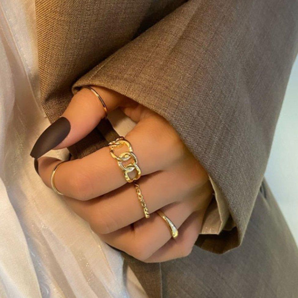 5 Pcs Retro Metal Personality Simple Hand Decoration Ring Set Birthday ...
