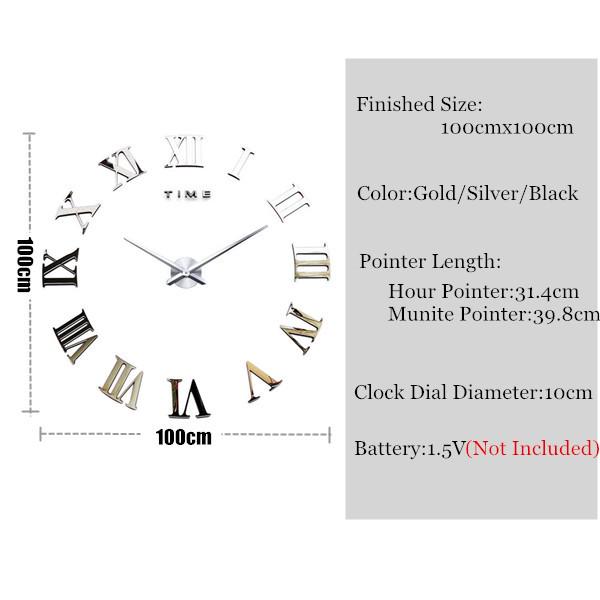 Buy Modern Large Wall Clock 3d Mirror Sticker Unique Big Number Watch ...