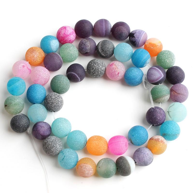 Satın alın 6/8/10mm Natural Stone Beads Multicolor Frosted Striped ...