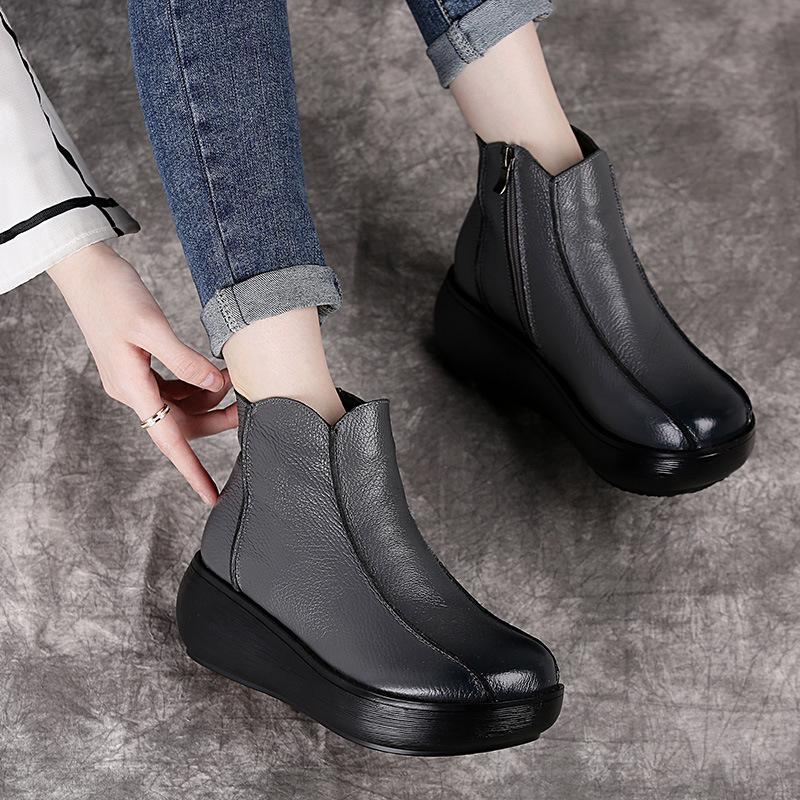 Vintage Bayan Deri Ayakkabı Bayan Platform Botlar Bayan Rahat Ayak ...