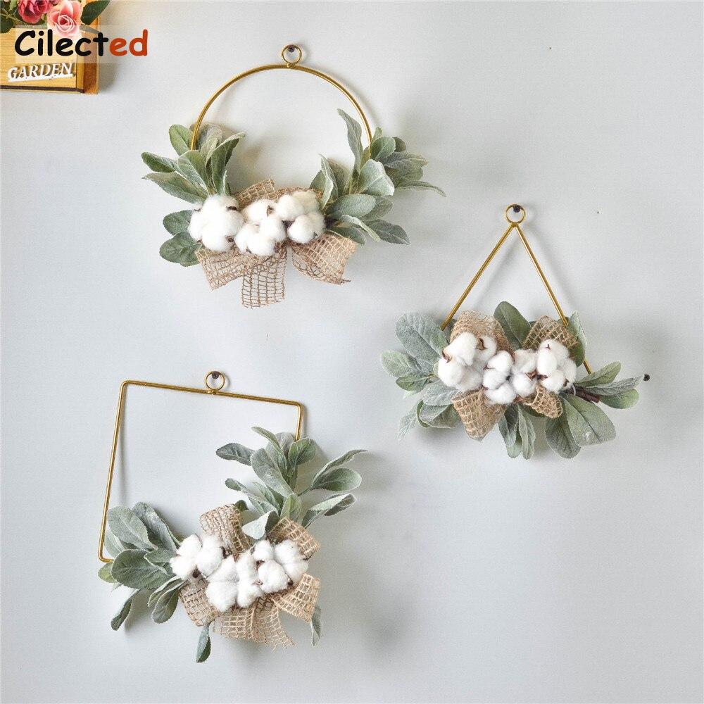 Cheap Wrought Iron Artificial Cotton Wreaths Wall Hanging Decoration ...