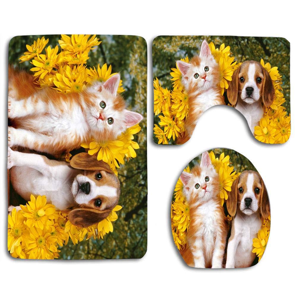 Buy Kitten Puppy Flowers Adorable Sweet Friends 3 Piece Bathroom Rugs ...