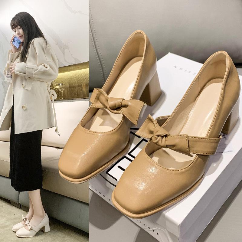 Buy 2022 Spring New Square Toe Fairy Gentle Shoes Scoop Shoes High Mary ...