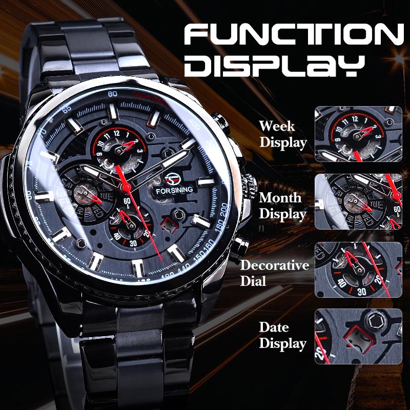 Buy Men Steel Big Dial Three Dial Watch Automatic Steel Business Casual ...