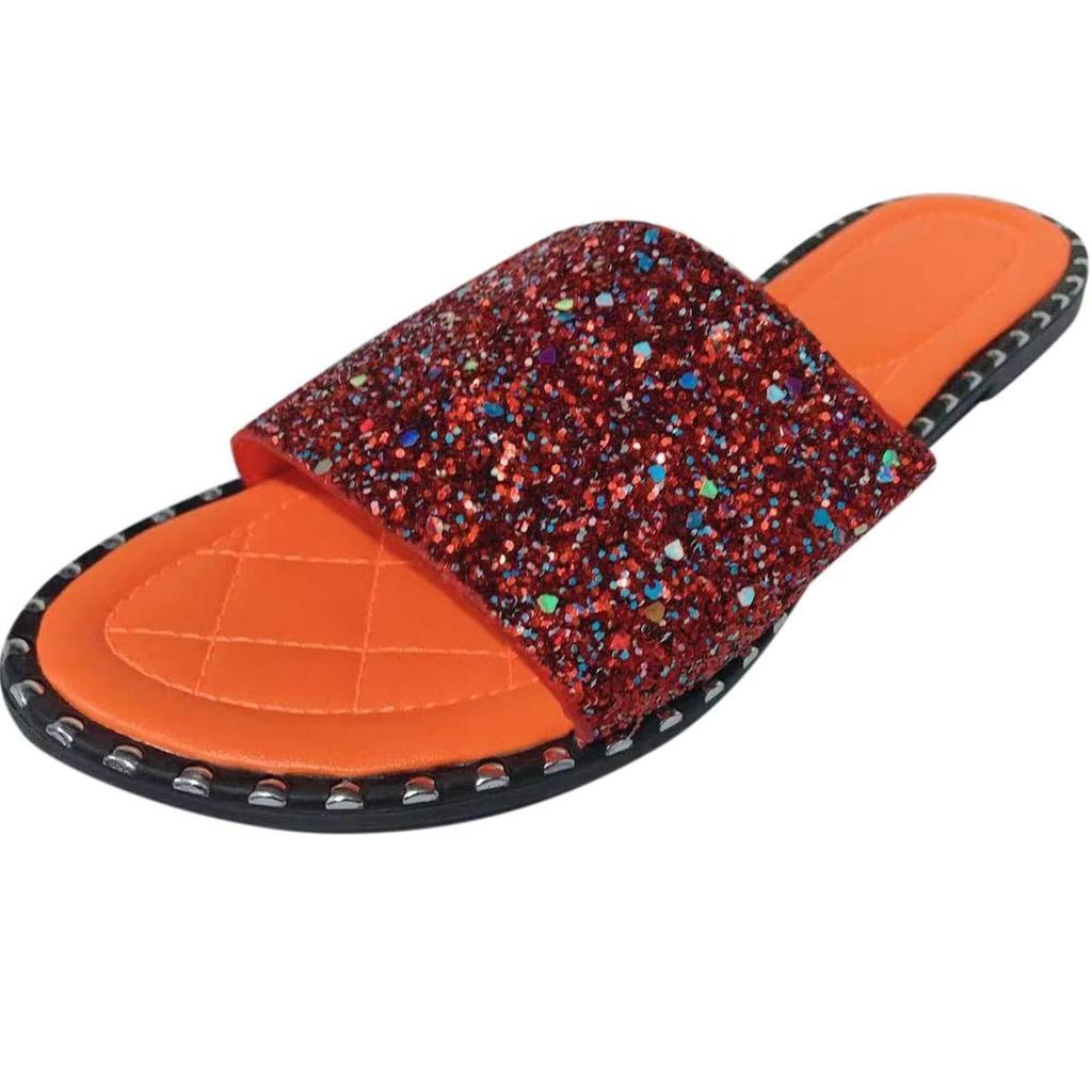 Fashion Womens Glitter Bling Fancy Slide Flat Low Wedge Casual Sandals ...