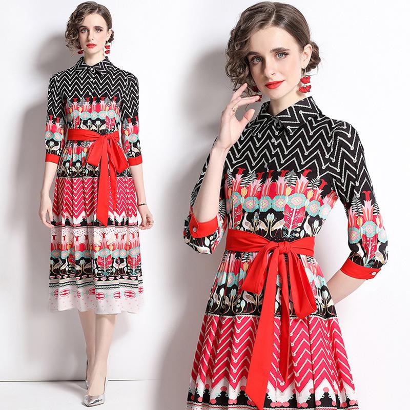 Cheap Retro Women Shirt Dress Floral Printed Party Dresses for Women OL ...