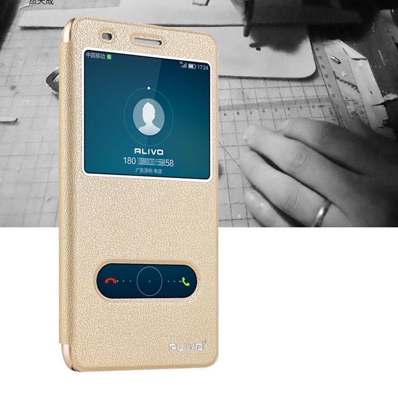 Luxury Silk Pattern Double Window Flip PU Leather Case Mobile Phone ...