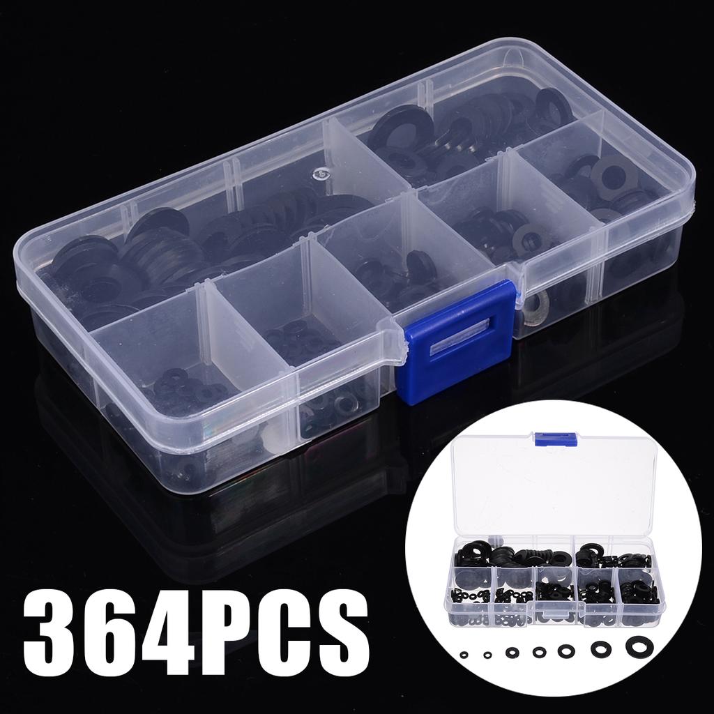 Buy Maijiabao 364Pcs Black Nylon Rubber Flat Ring Plain Repair Washer ...