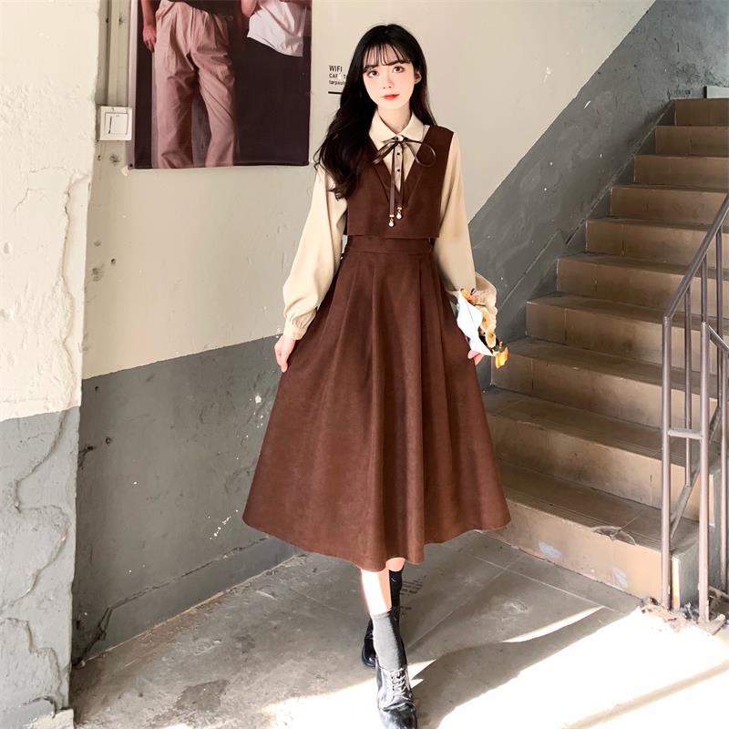Cheap Retro Stitching Long-sleeved Dress Spring and Autumn College ...