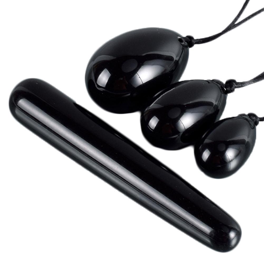 4PCS Massager Set Natural Semi Precious Stones Obsidian Women's Private ...