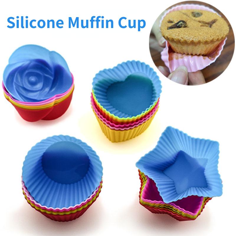 Buy 7cm Muffin Cup Round Heart Square Rose Silicone Cake Cup Baking ...