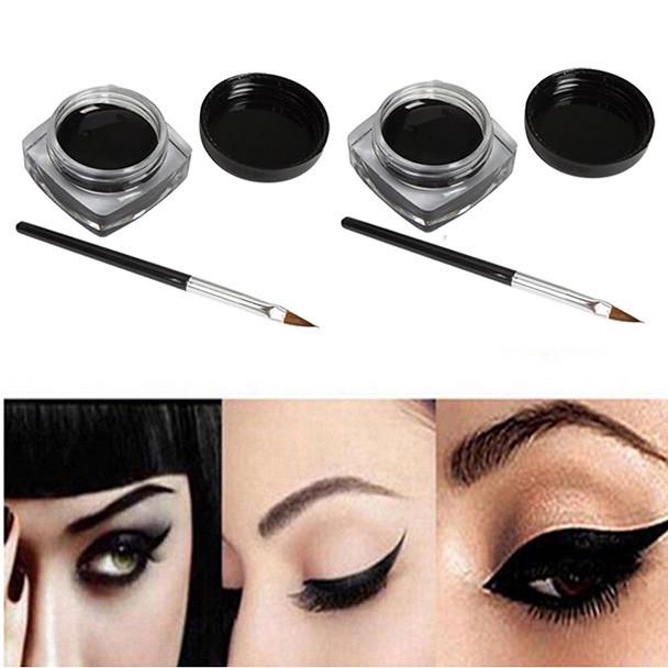 2 PCS Mini Eyeliner Gel Cream With Brush Makeup Cosmetic Black Life ...