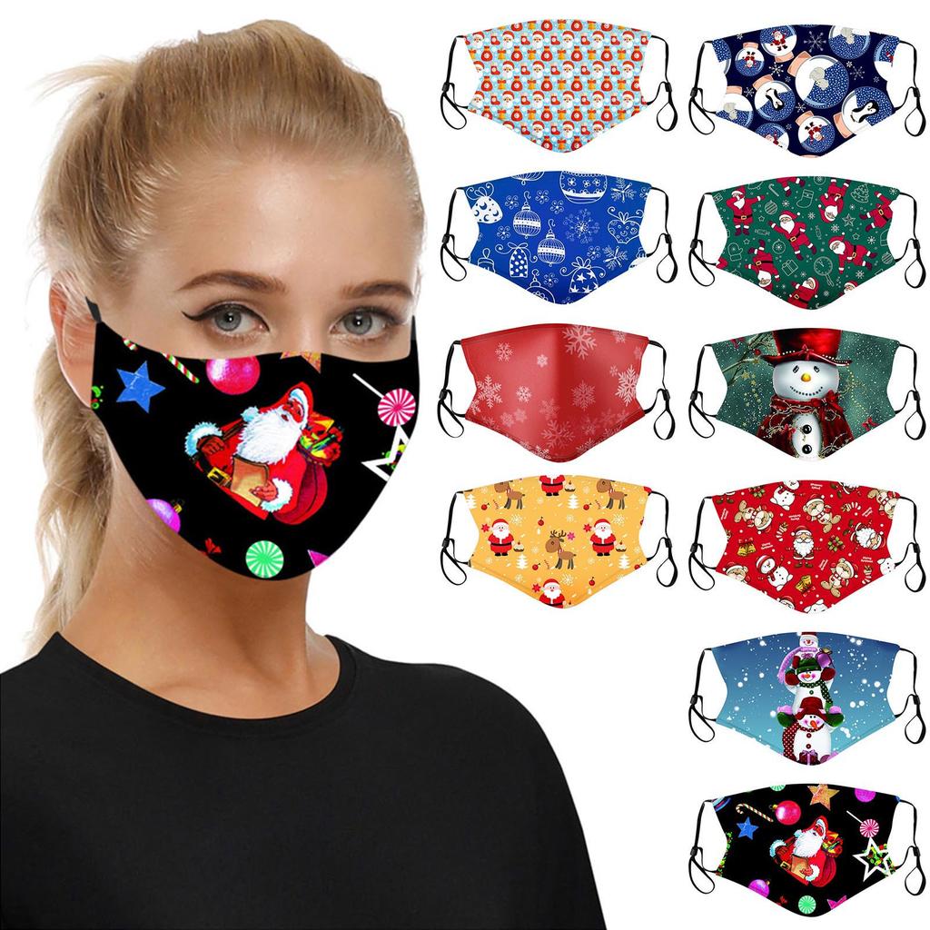 Buy SG 10Pcs Christmas Adult Masks Breathable Face Mask Washable Cotton ...