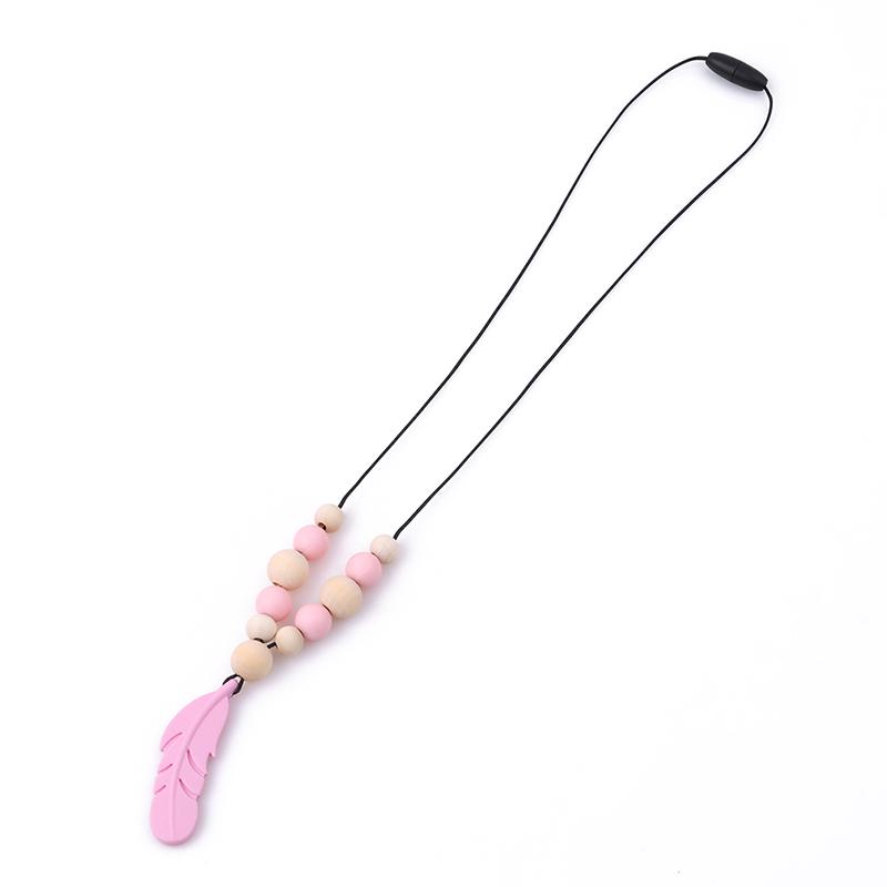 Buy Baby Silicone Teether Chain Charm Feather Beads Necklace Teething ...