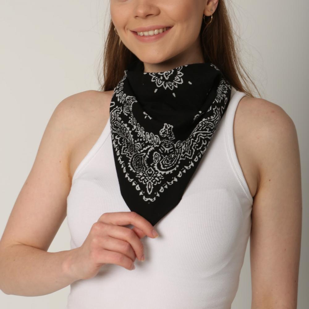 Buy Women's Patterned Black Cotton Scarf - Bandana 50x50 Cm at ...