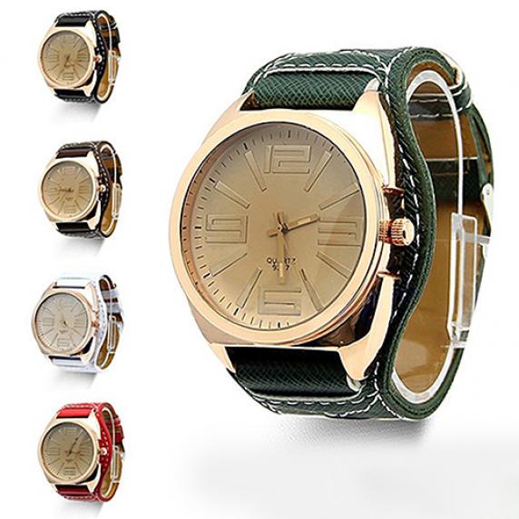 Buy Women's Men's Fashion Big Round Dial Faux Leather Strap Quartz ...