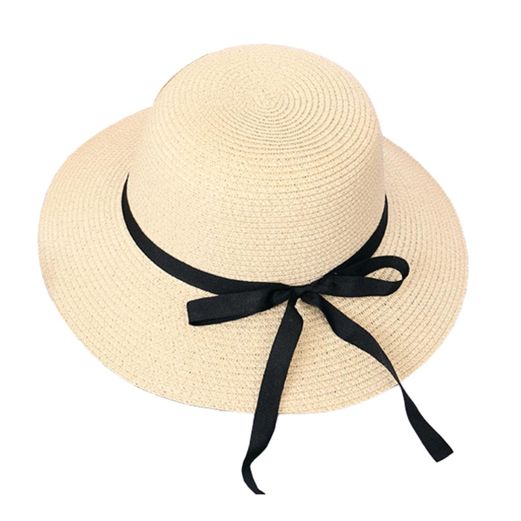 Buy Straw Floppy Sun Hat Ribbon Bowknot Decor Plain Bucket Cap Large ...