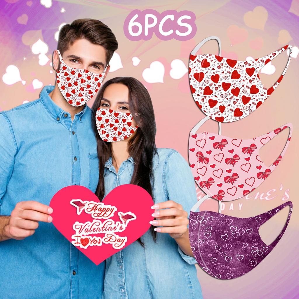 Buy 6PCS Adult Valentine's Day Hearts Ice Silk Mask With Reusable ...