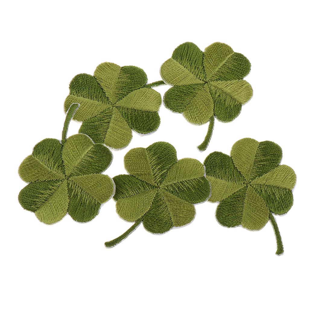 Pack of 5 Embroidered Iron on Patches Badge Cloth Stickers Four Leaf ...