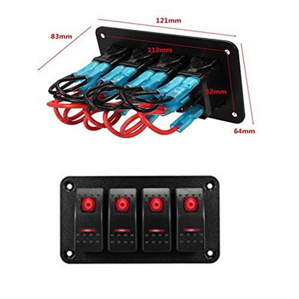 Buy 4 Gang Rocker Switch Panel Circuit Breaker Red LED Control For 12V ...