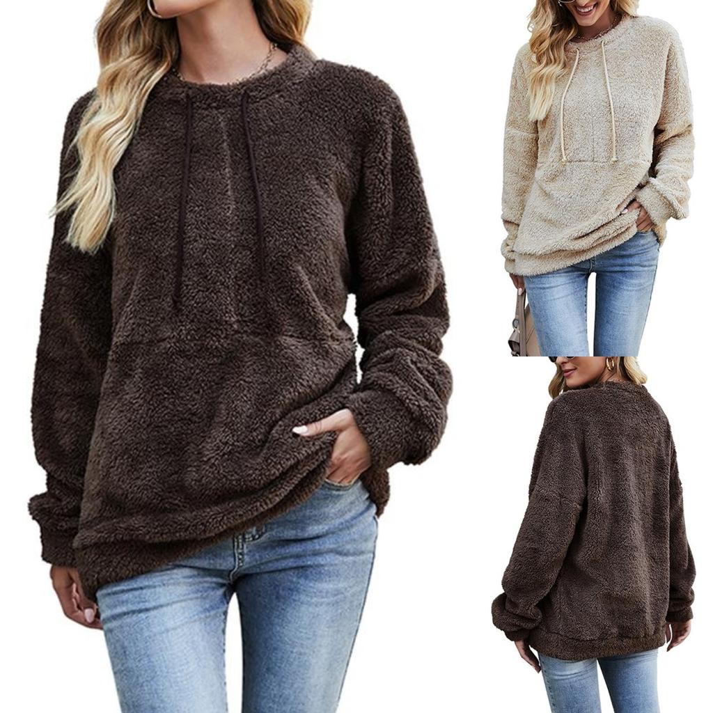Cheap Women Winter Warm Fleece Crew Neck Pullover Ladies Casual Long ...