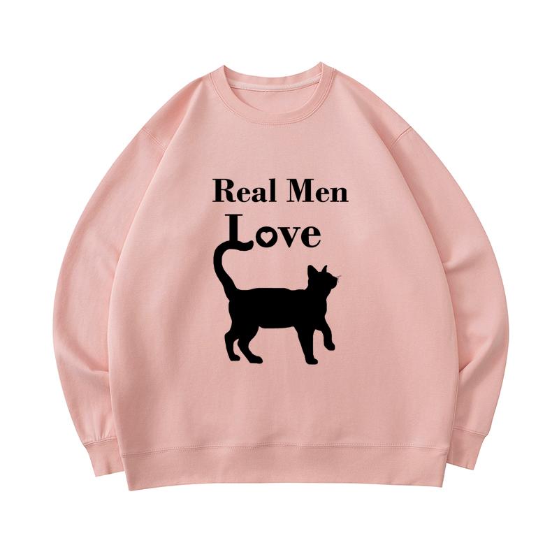 Buy Men's 300 GSM 100% Cotton Sweatshirt Real Men Love Cats Print ...