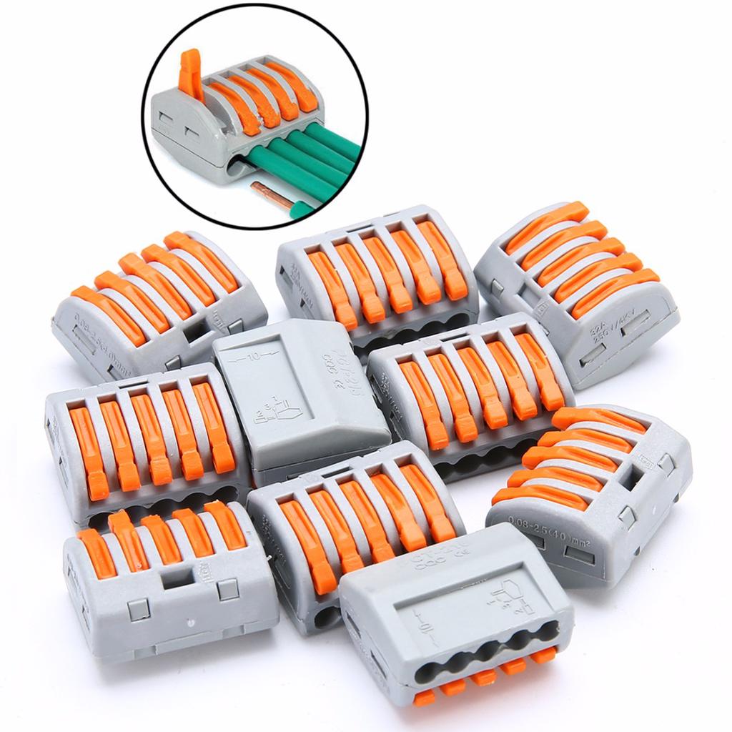PDTO 10pcs PCT-215 5 Way Spring Lever Terminal Block Electric Cable ...