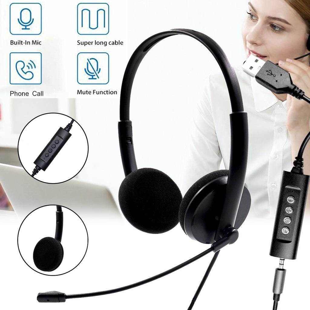 3.5mm / USB Stereo Wired Headset With Mic Headphone Mute Laptop Mobile ...