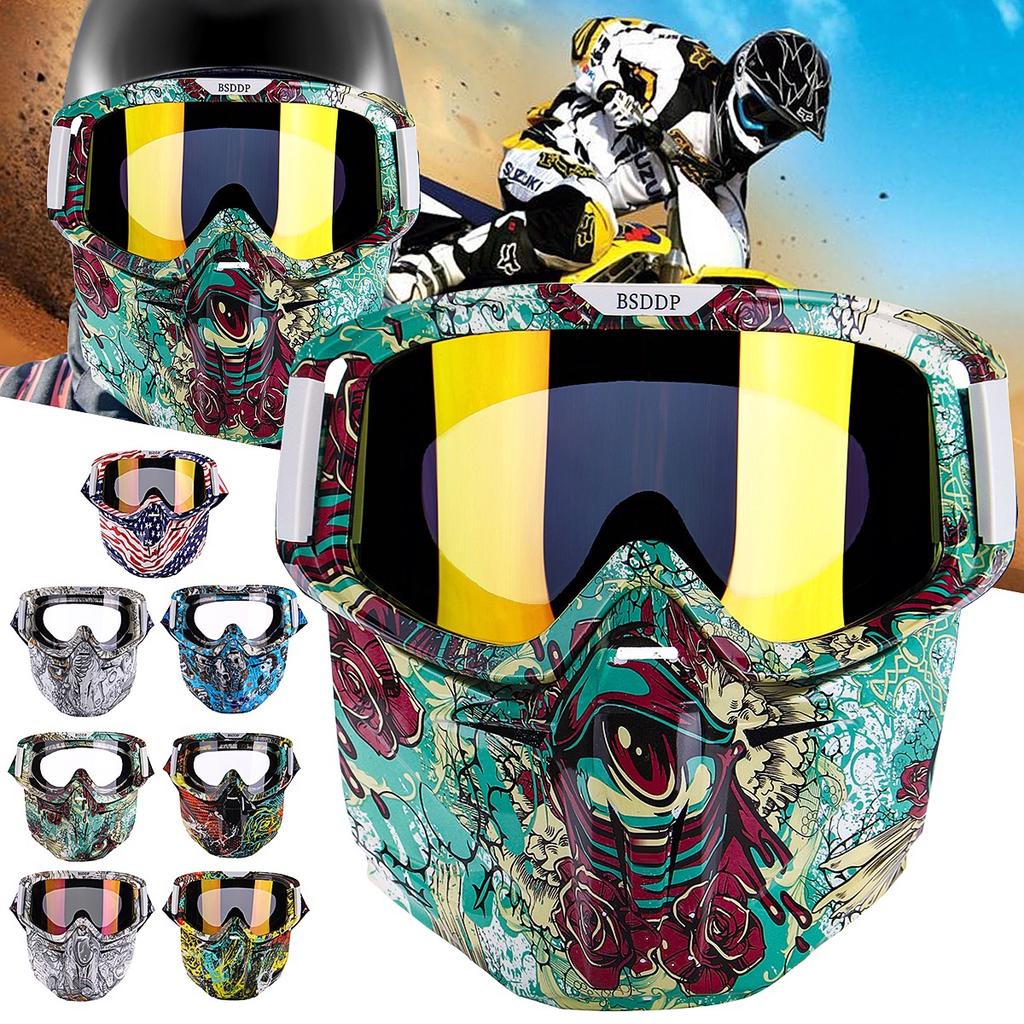 Buy Windproof Ski Motorcycle Motocross Face Mask Detachable Goggles UV ...