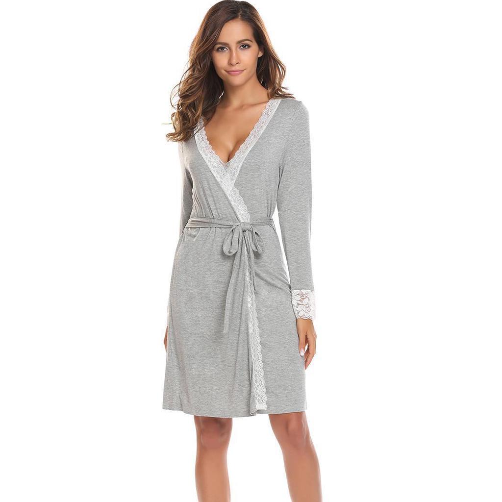 Buy Autumn Fashion Long Sleepwear Women Long Sleeve Front Open Night ...