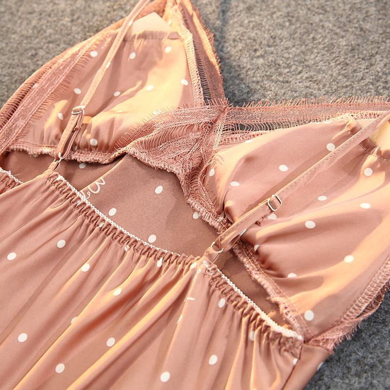 Cheap Women's Summer Ice Silk Sling Nightgown Sexy Lace Polka Dot V ...