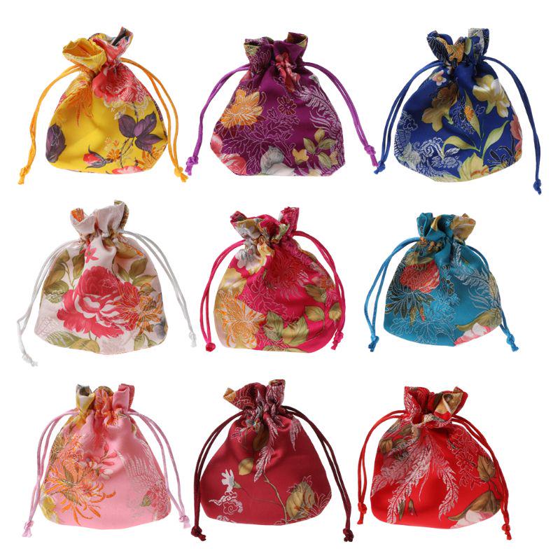 Classic Chinese Flower Embroidery Jewelry Bag Organizer Silk ...