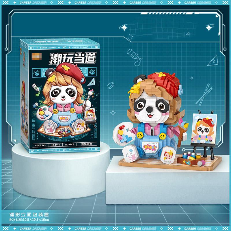 Cheap Cute Panda Painter Model Building Blocks idea Cartoon Assembly ...