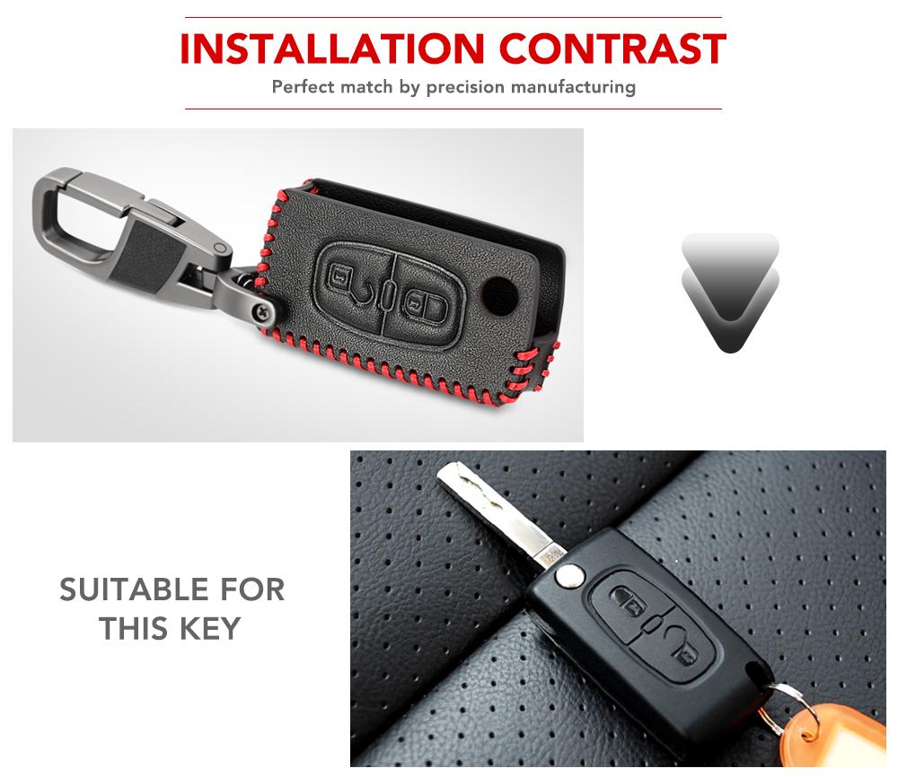 Leather Car Key Case Covers Keychain For Peugeot 307 308 407 607 206 ...