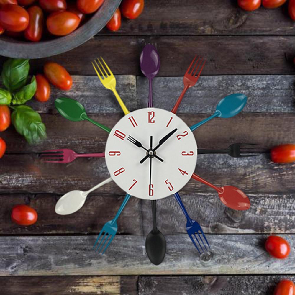 Multicolor Cutlery Kitchen Utensil Spoon Fork Wall Clock Home ...