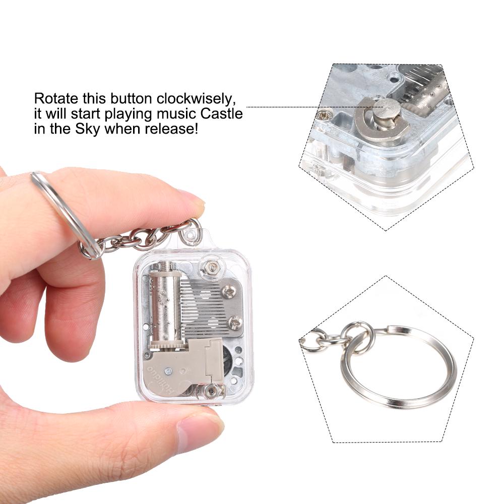 Transparent Clear Hand-operated Movement Music Box Keychain Key Ring ...