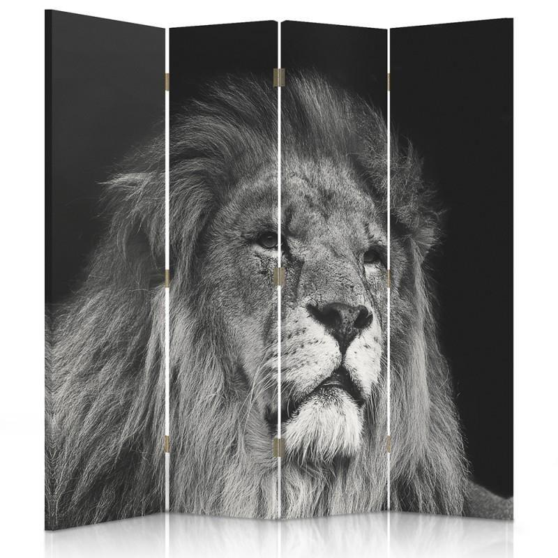 Buy Room Divider Decorative Screen 4 Panels Canvas Lion In Gray at ...