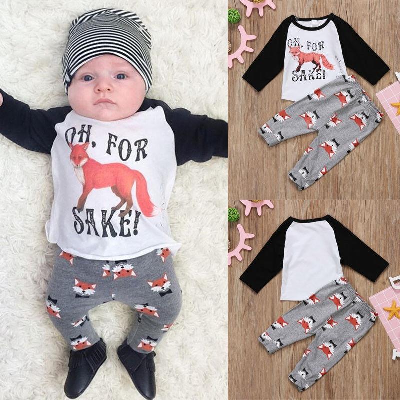 Buy Fox Print Newborn Toddler Infant Baby Boy Girl Clothes Long Sleeve ...