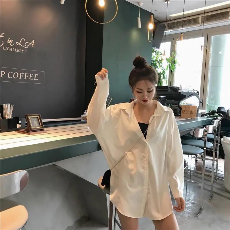 Buy JKJS Loose Women's Shirt Fashion Long Sleeve Office White Black Top ...