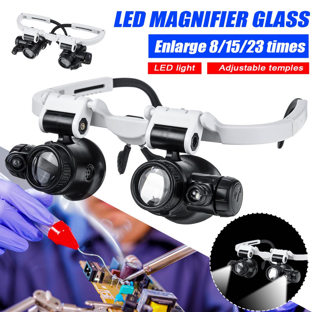 Buy 8/15/23X LED Binocular Magnifier Double Eye Glasses Loupe Lens ...