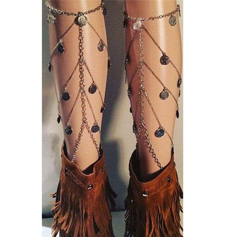 Buy Women Anklets Beach Multilayer Leg Chain Boho Ethnic Hippie Tassel ...
