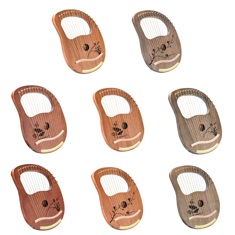 Buy 16 Metal Strings Handheld Lyre Harp with Cloth Carry Bag Mahogany ...