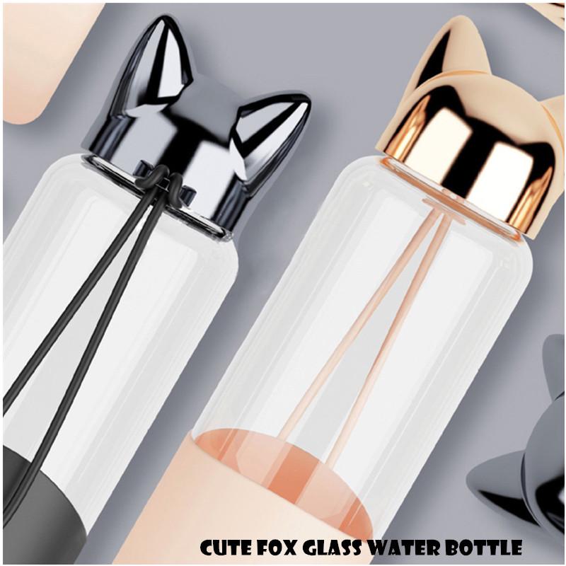 Buy Cute Fox Glass Water Bottle BPA Free 320ML Transparent Bottles at ...