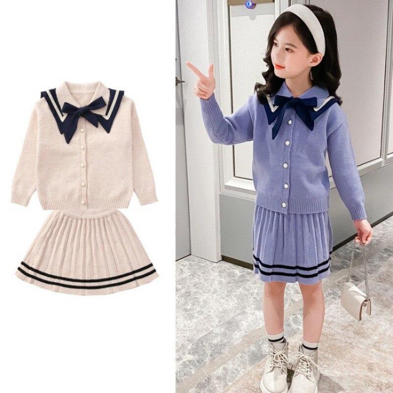 Buy 2021 Spring Autumn Girls Sweater Skirt Set Kids Clothing College ...