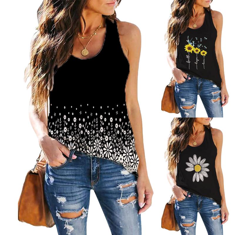 Buy Womens Fashion Tanks Print Sleeveless Tops Loose Backless Tee Vests ...