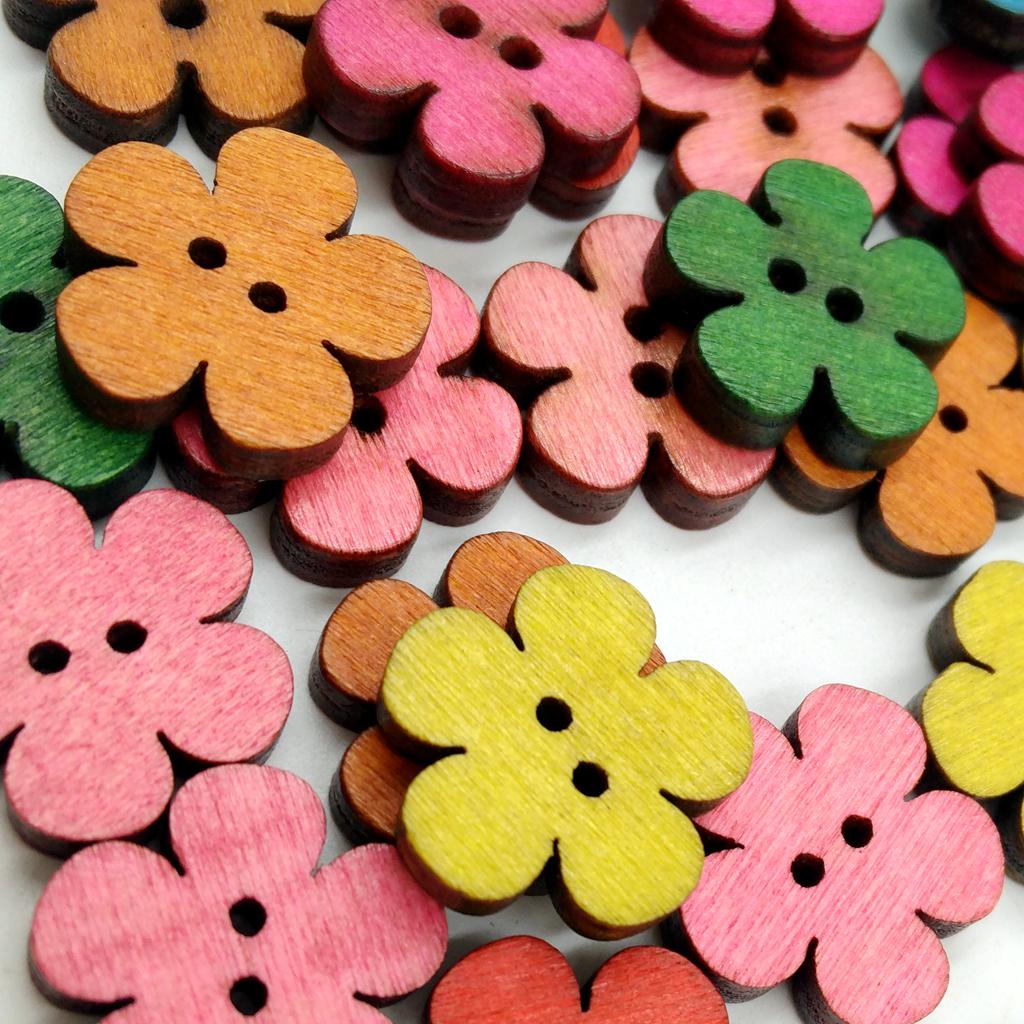 Buy 50pcs Colorful Wood Flower Buttons 2 Holes Sewing for DIY Craft 1 ...