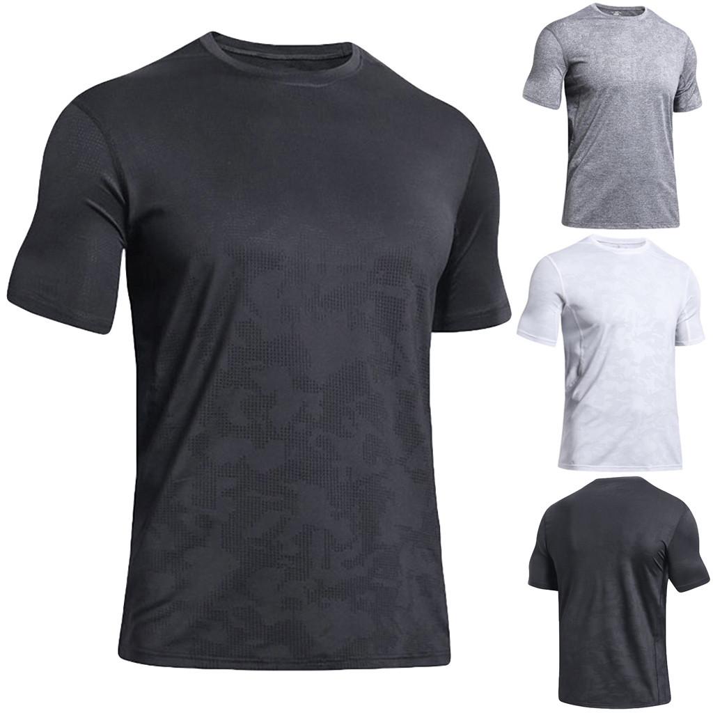 Buy Men's Fitness Elastic Fast-drying Sports Breathable Short Sleeve T ...