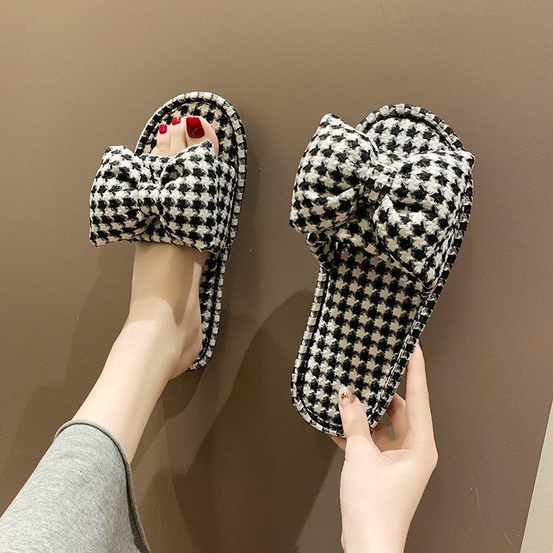 Satın alın Retro Fashion Women's Slippers with Bow Bedroom Floor ...