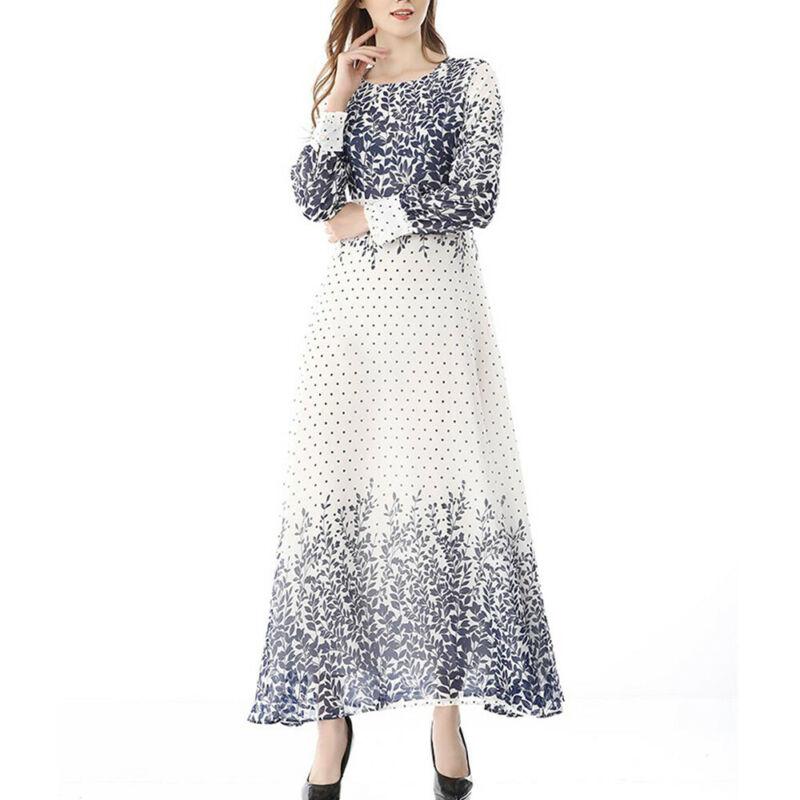 Buy Women Vintage Muslim Dress Long SleeveCasual Maxi Spotted Dresses ...