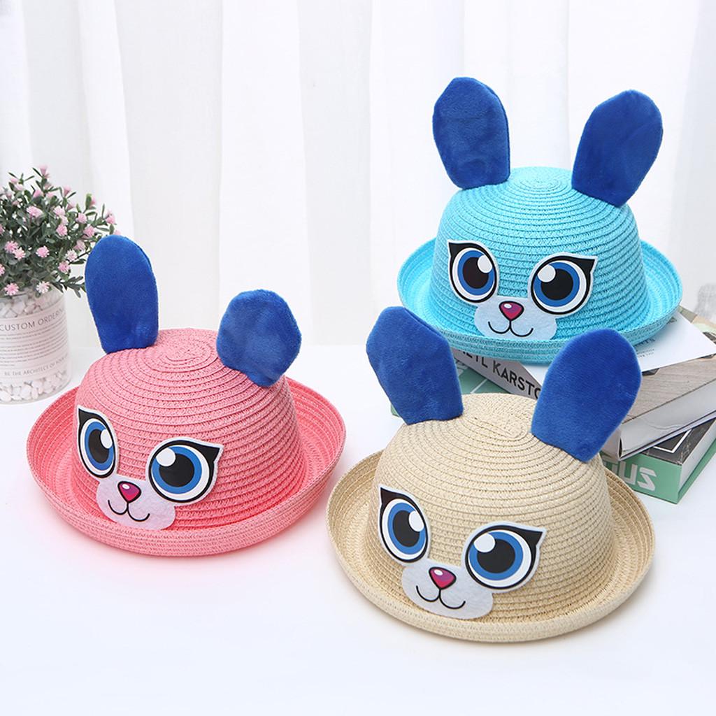 Buy JNE Breathable Rabbit Cartoon Hat Kids Ears Straw Hats Summer Baby ...